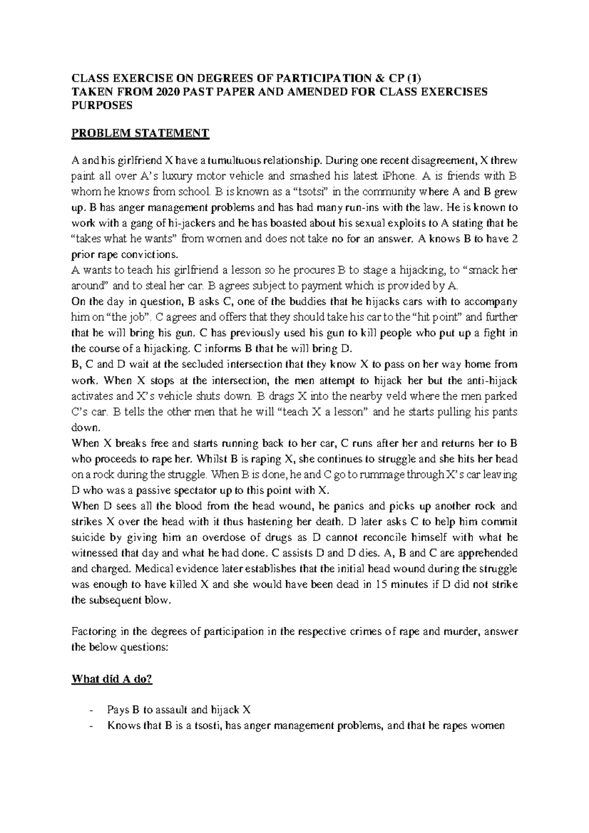 Class Exercise on Degrees of Participation & CP 3: Rape and Murder ...