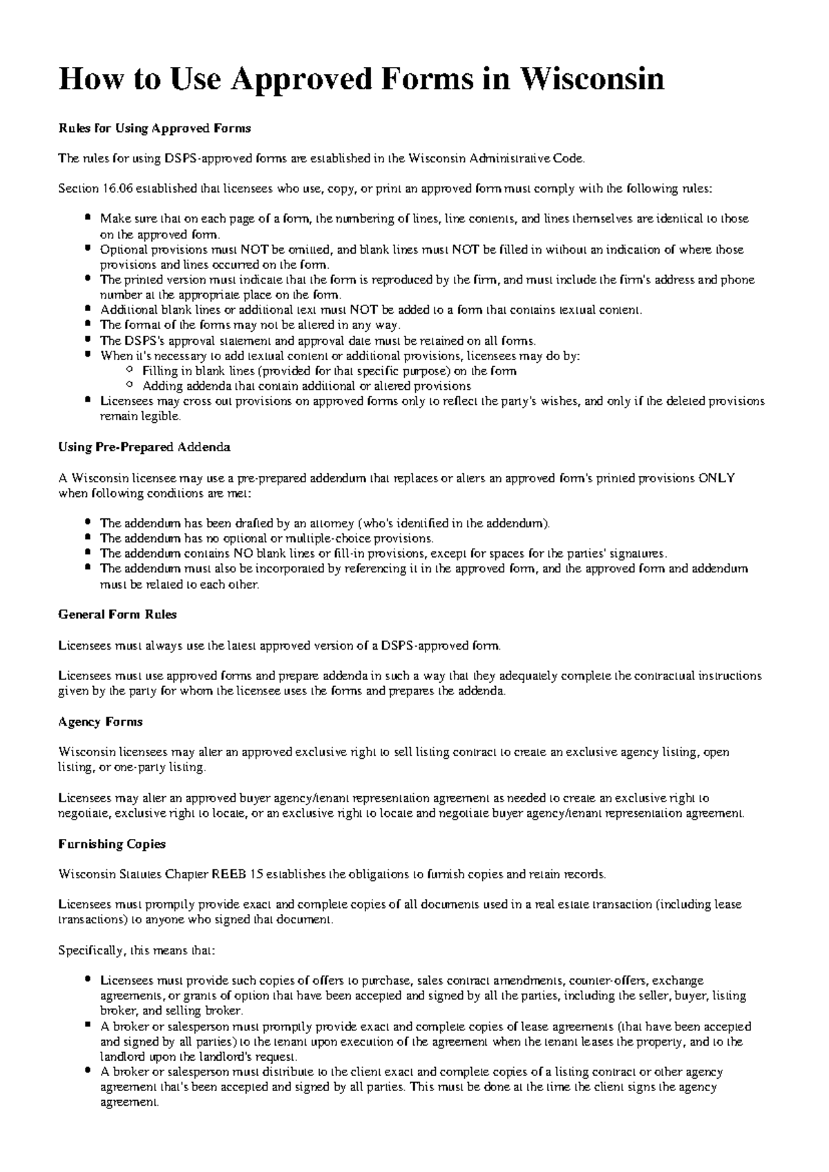 Utilizing DSPS-Approved Forms in Wisconsin: Compliance Guidelines - Studocu