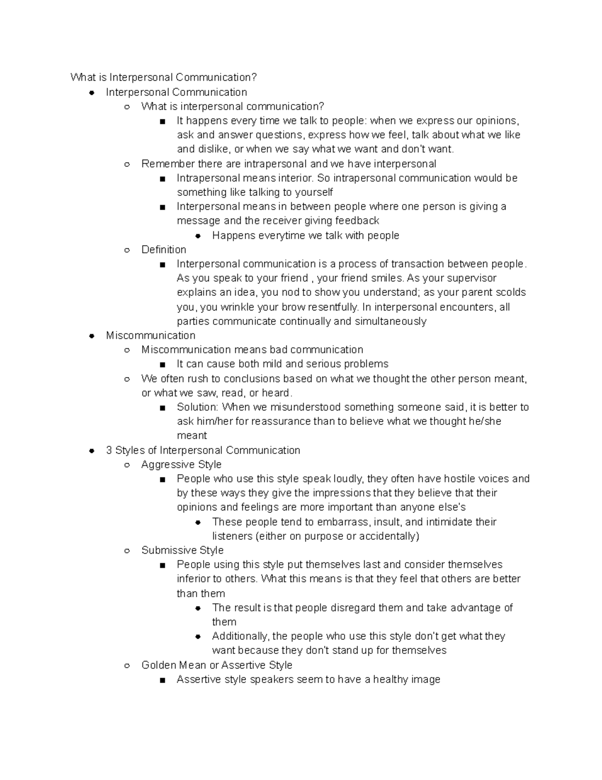 Week 2- Instruction Notes - What is Interpersonal Communication ...