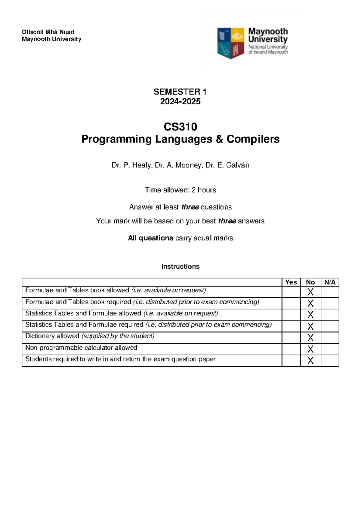 2025-CS310 January Exam Paper: Programming Languages & Compilers - Studocu