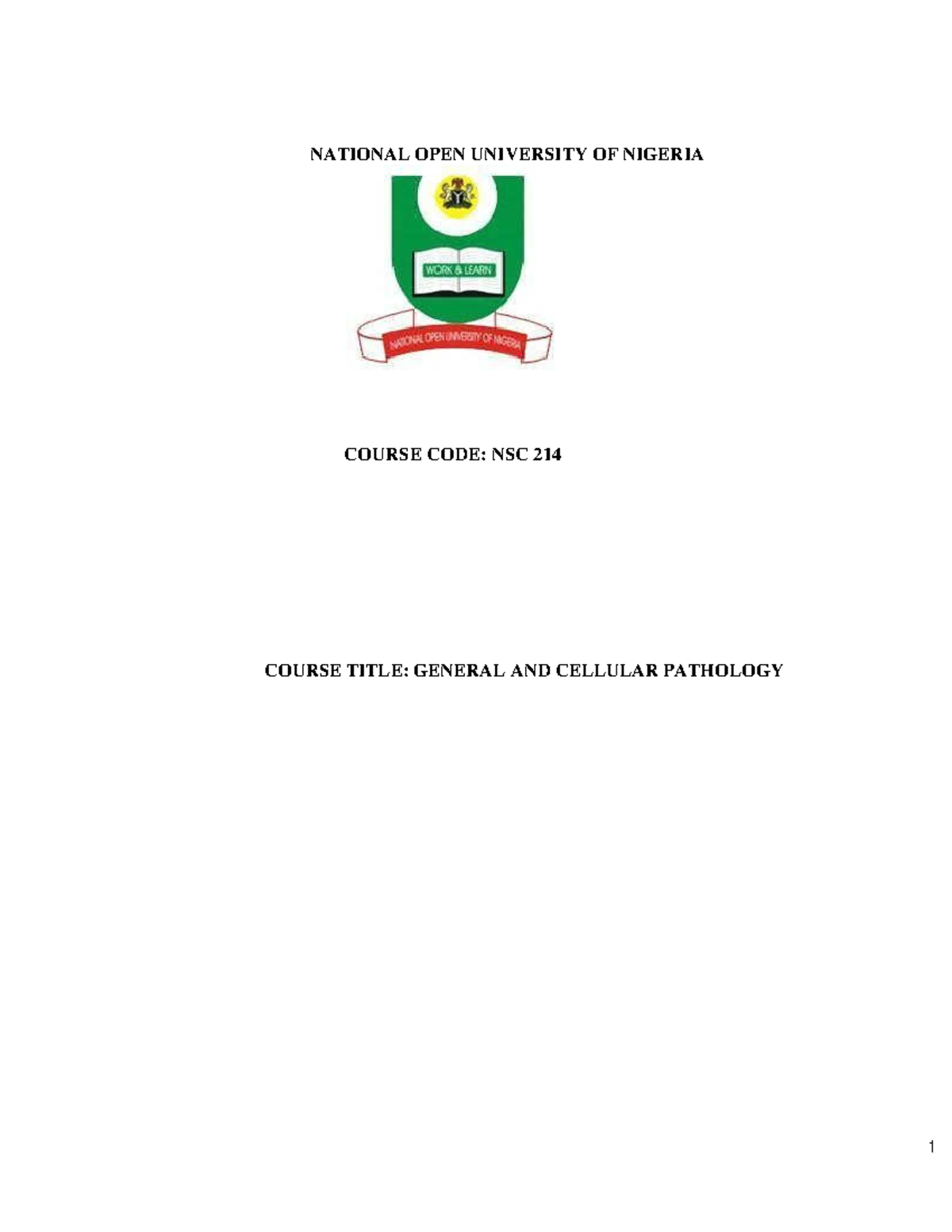 NSC 214 Course Guide: General and Cellular Pathology Overview - Studocu