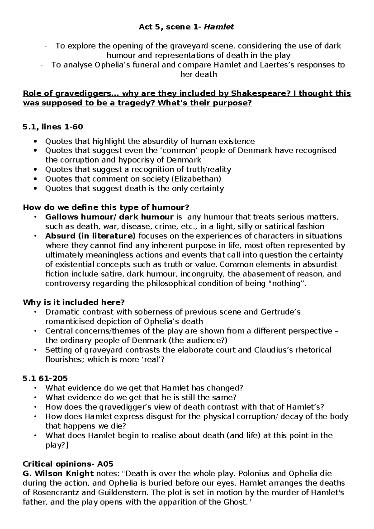 Hamlet Act 5 Scene Analysis: Dark Humor & Death's Absurdity - Studocu