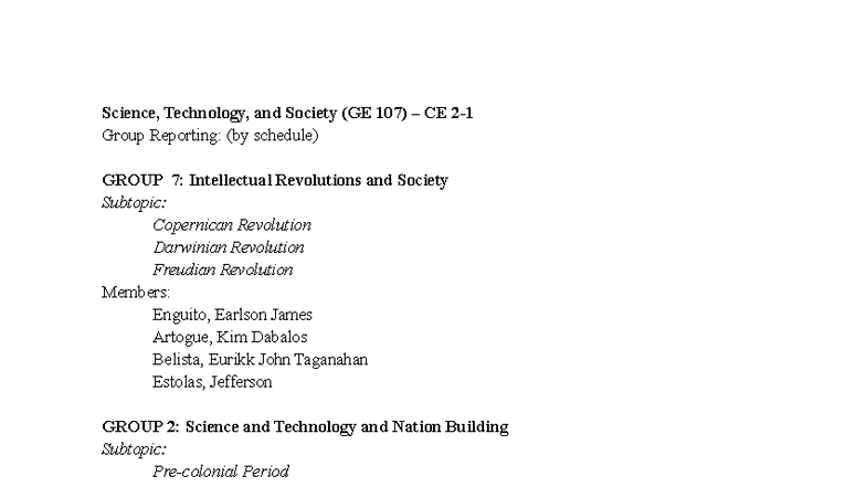 GE 107 Group Report: Intellectual Revolutions & Society Insights - Studocu