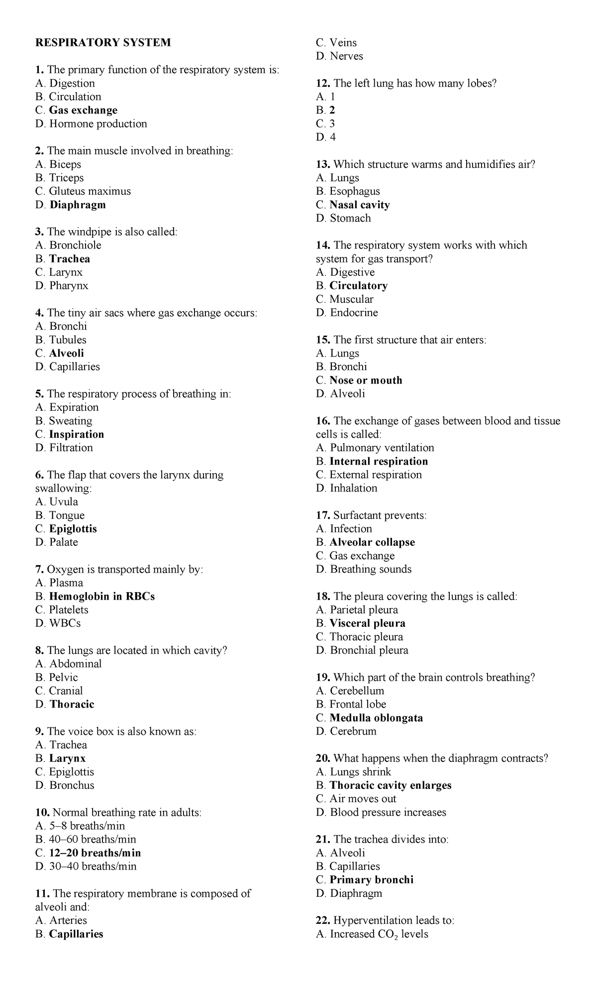 LAST QUIZ NA: RESPIRATORY SYSTEM & ENDOCRINE SYSTEM NOTES - Studocu