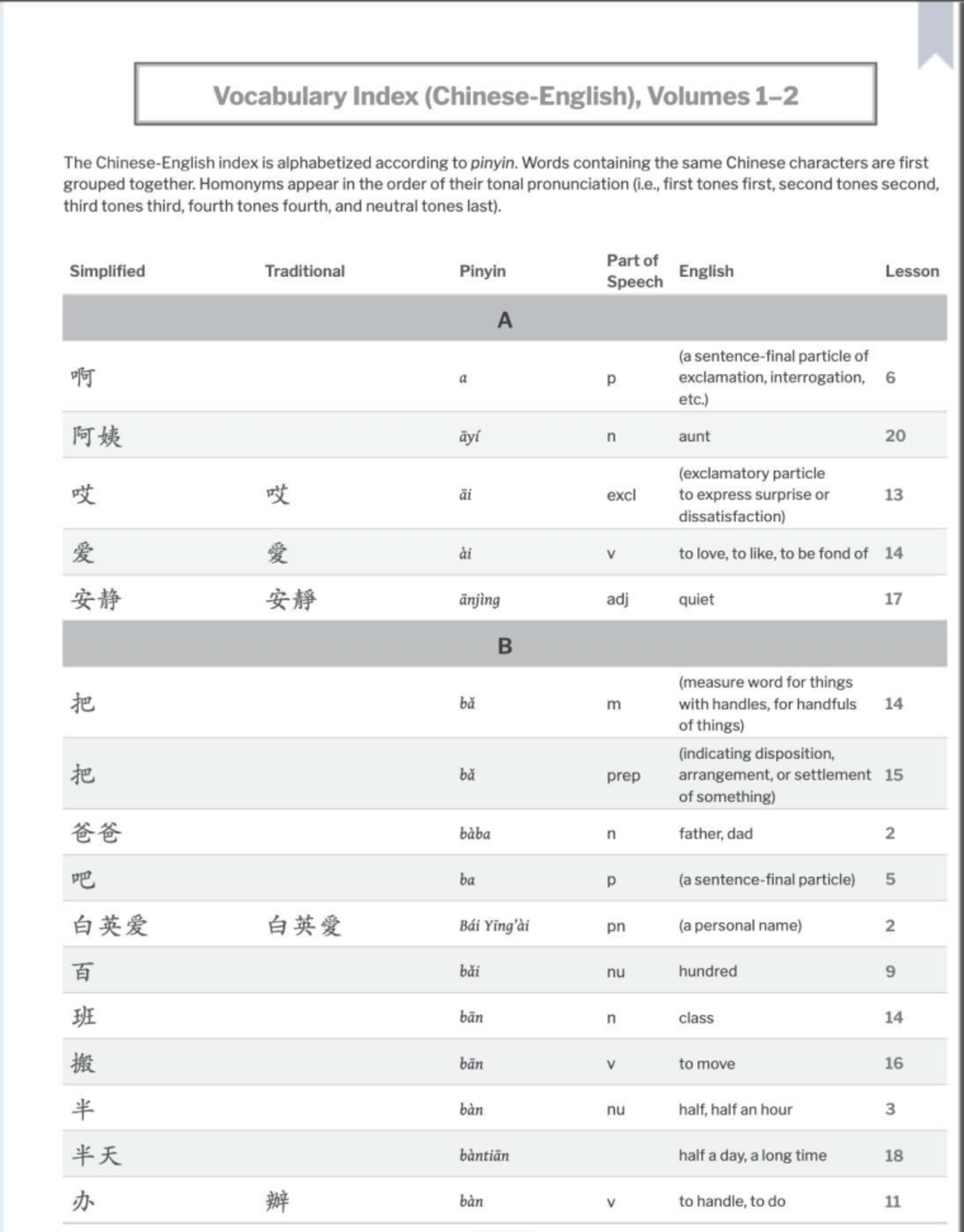 Chinese 1 & 2 Vocabulary Index: Pinyin and English Definitions - Studocu