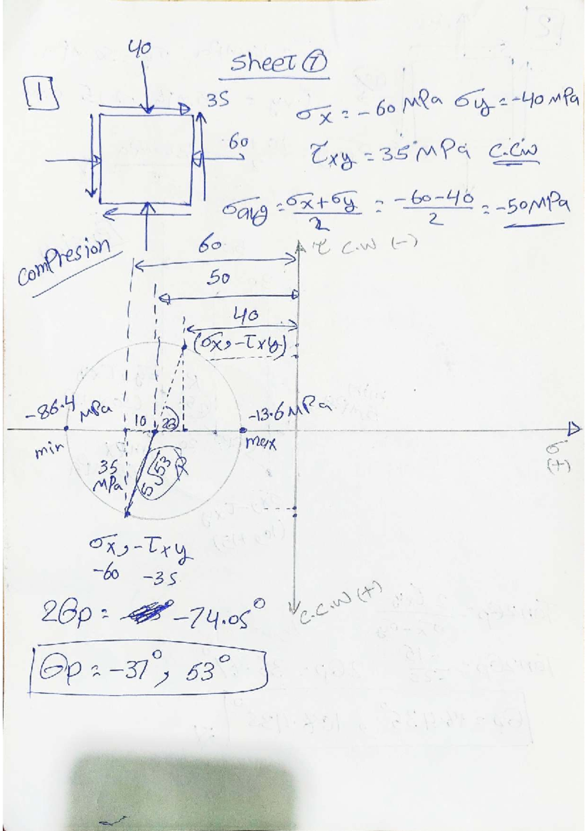 Stress Analysis Sheet 7 - 40 MPa and 60 MPa Calculations - Studocu