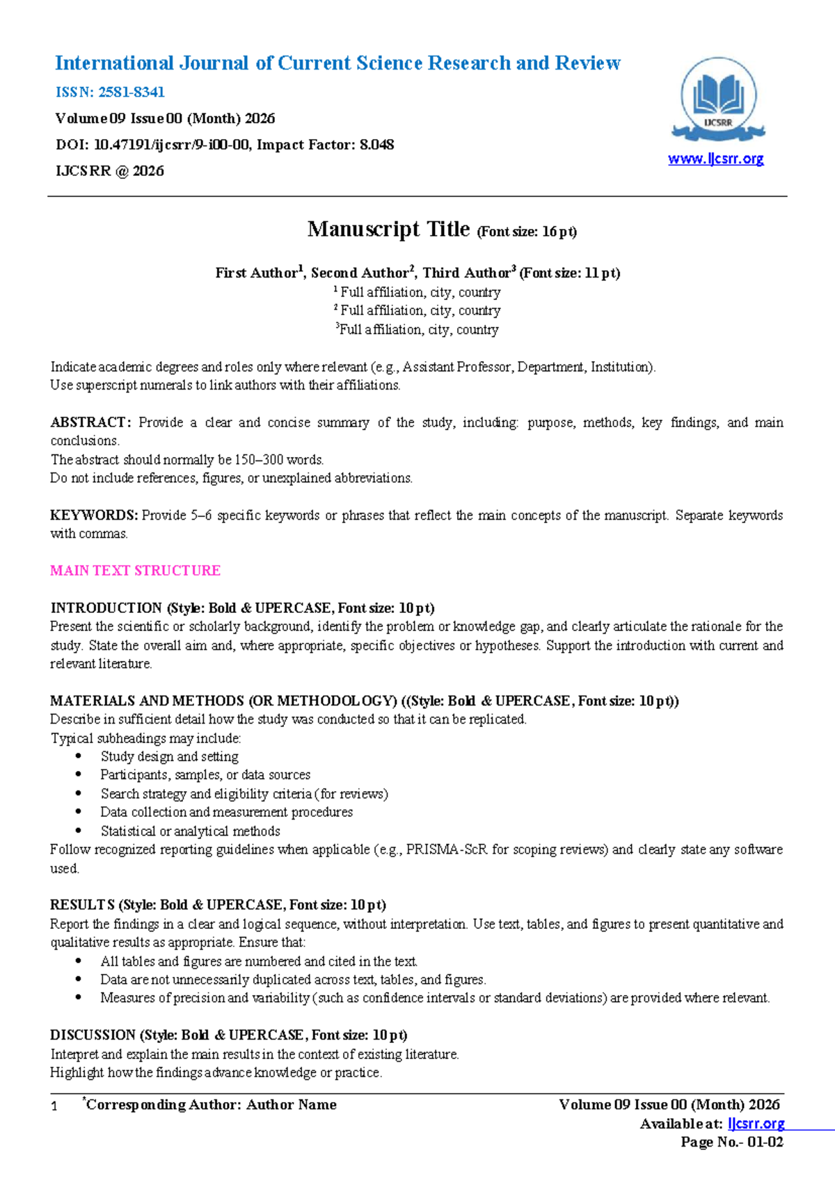 IJCSRR 2026 Manuscript Template: Structure & Guidelines - Studocu