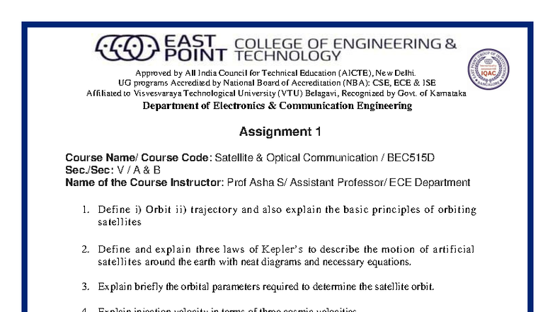 SOC Assign 1: Satellite Optical Communication BEC515D V A B - Studocu