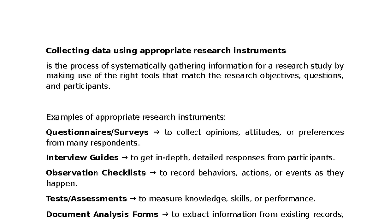 Pr reporting - Sampling techniques - Collecting data using appropriate research instruments is ...