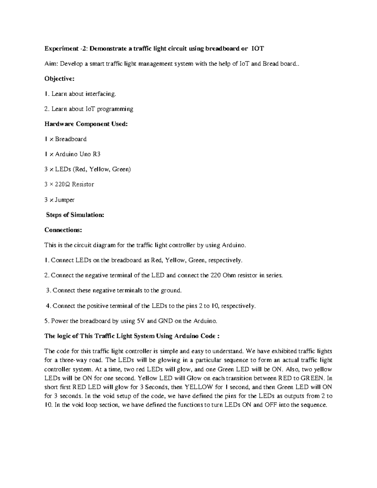 Experiment-6: Smart Traffic Light System Using Arduino & IoT - Studocu