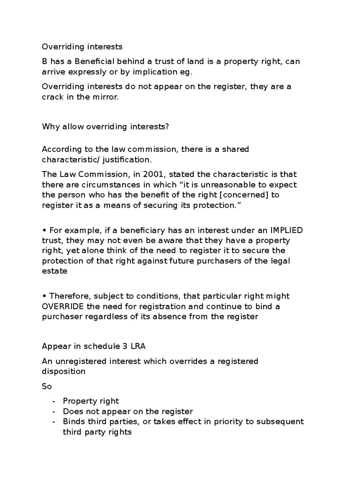 Land Registration: Overriding Interests Explained (LAW 101) - Studocu