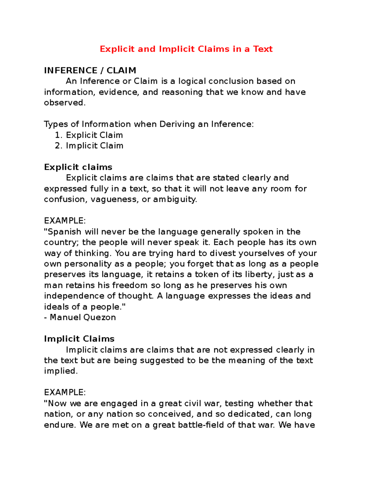 ENG 101: Explicit & Implicit Claims in Texts Explained - Studocu