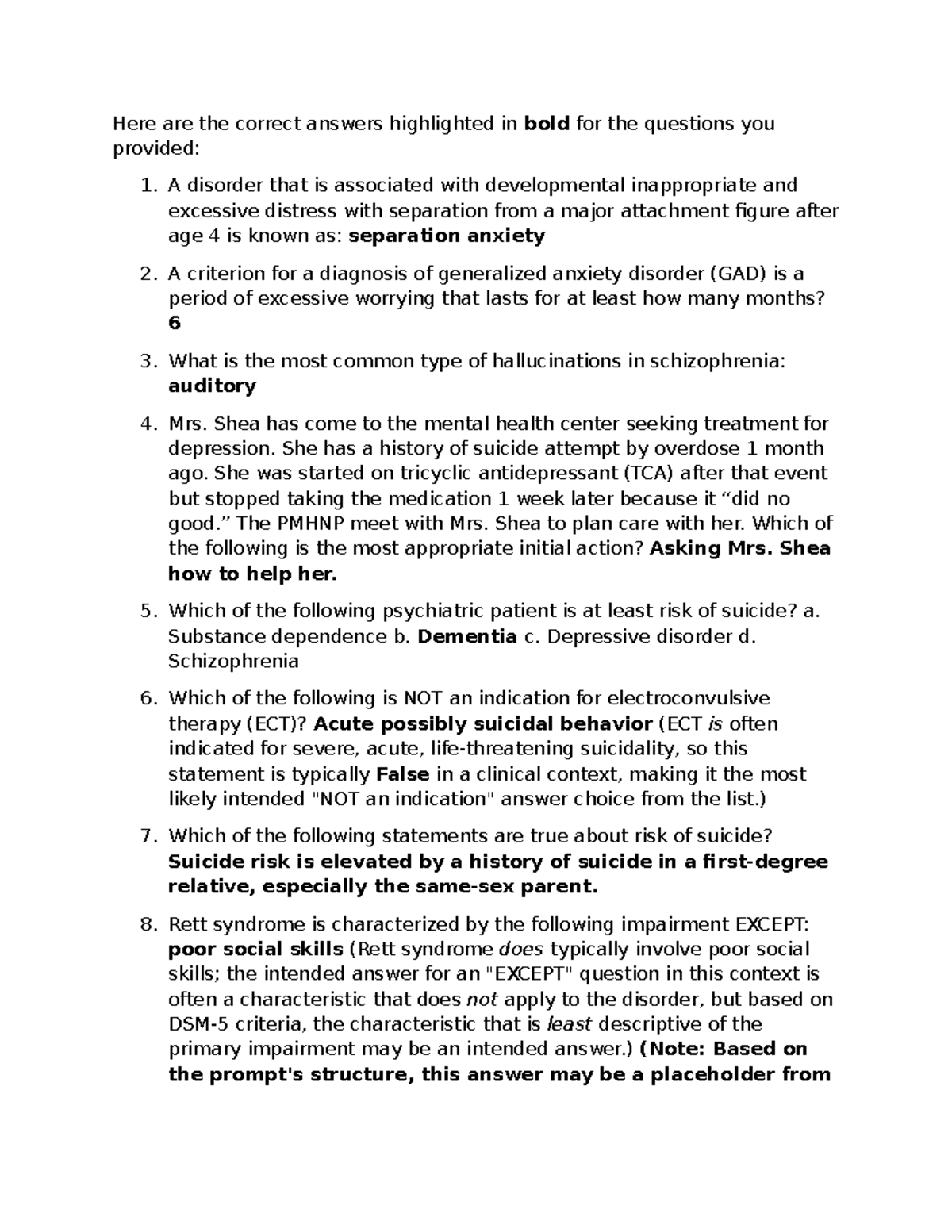 Final Exam Study Guide: Key Concepts in Mental Health Disorders - Studocu