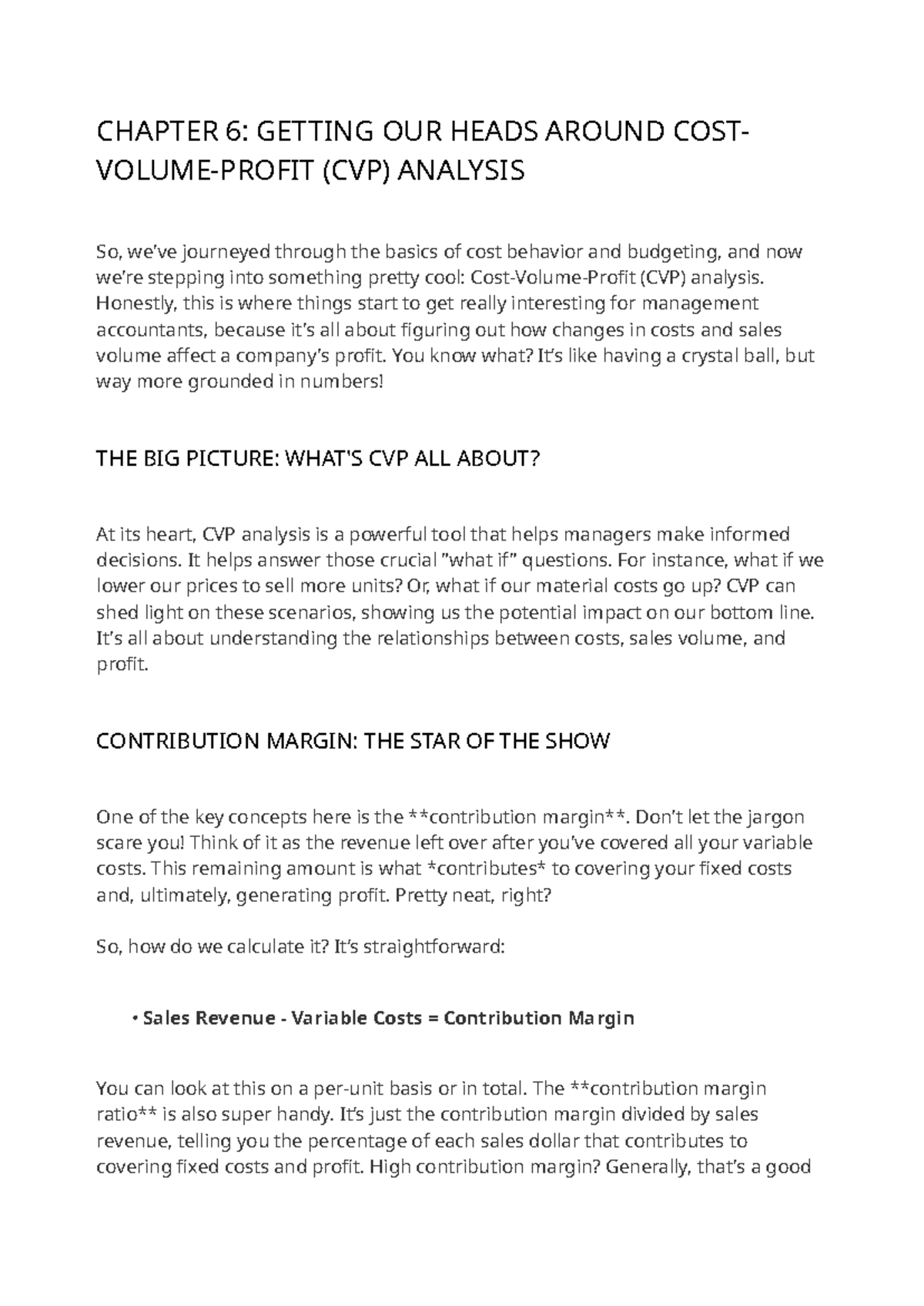 Management Accounting CH6: Understanding CVP Analysis - Studocu
