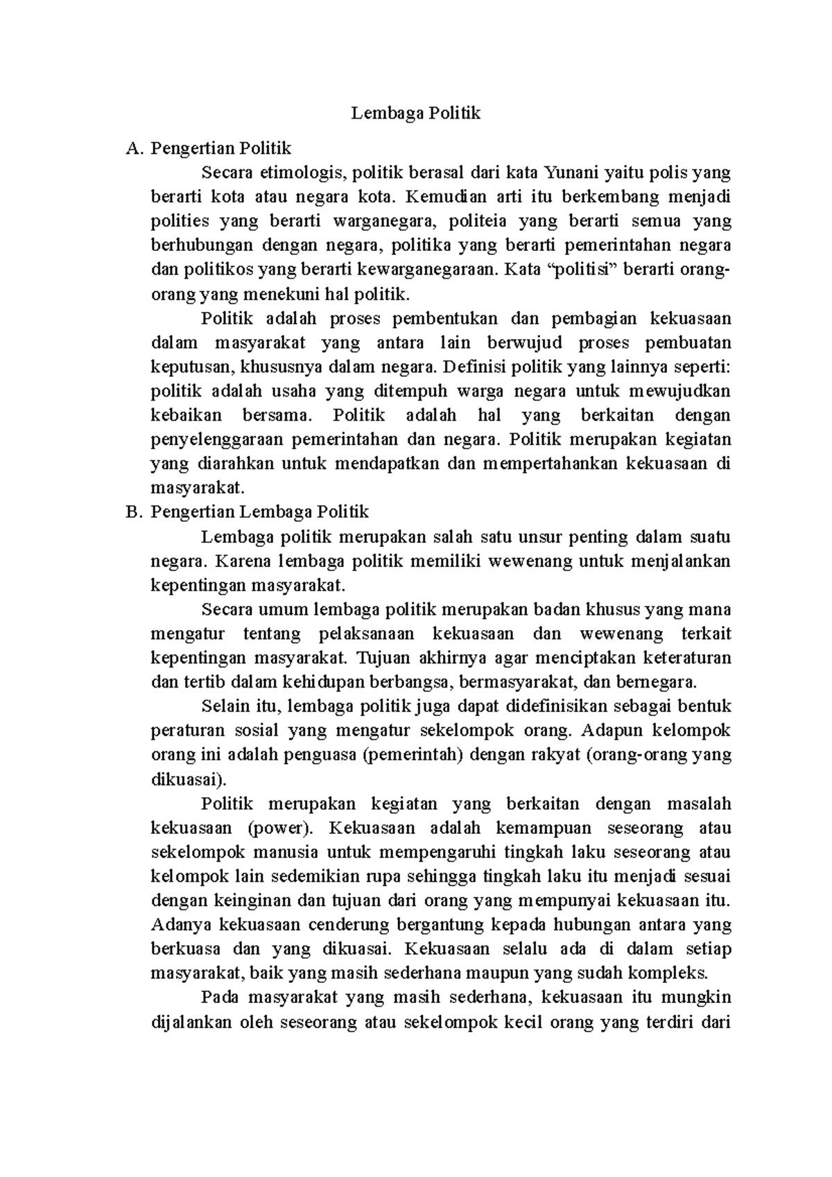 Lembaga Politik: Definisi, Fungsi, dan Contoh di Indonesia - Studocu
