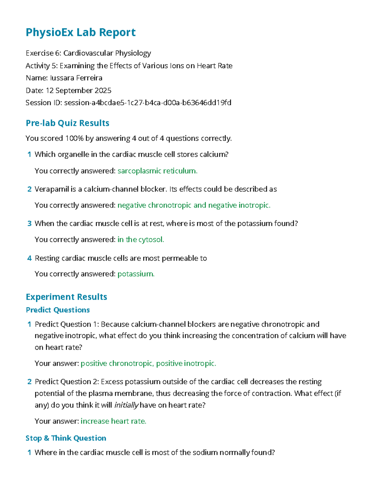 PhysioEx Lab Report: Cardiovascular Physiology (Exercise 6, Activity 5 ...