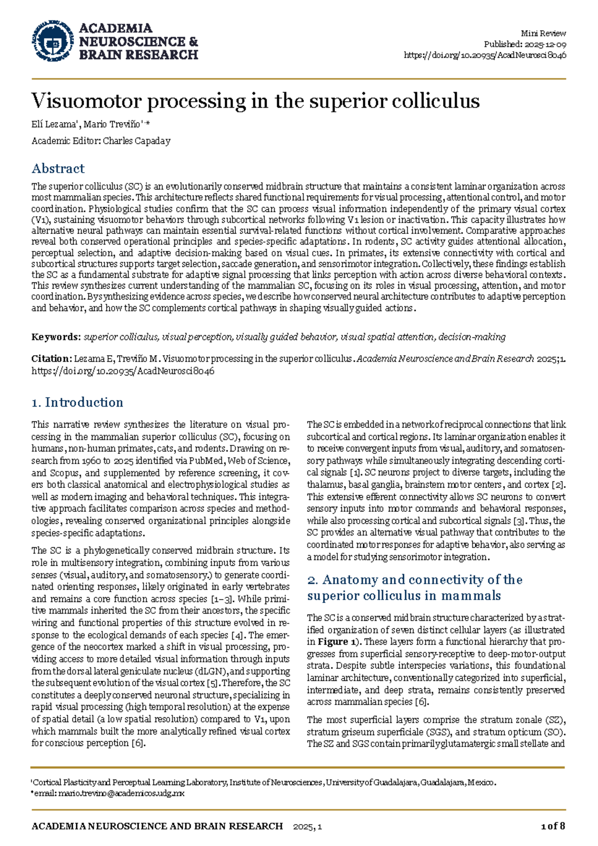 Visuomotor Processing in the Superior Colliculus: A Mini Review (ACAD ...