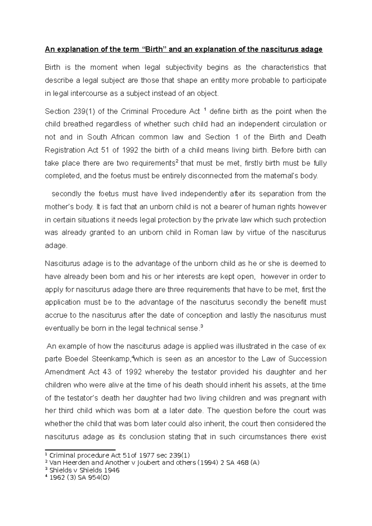 LPSN Assessment - Understanding the Nasciturus Adage and Legal Birth ...