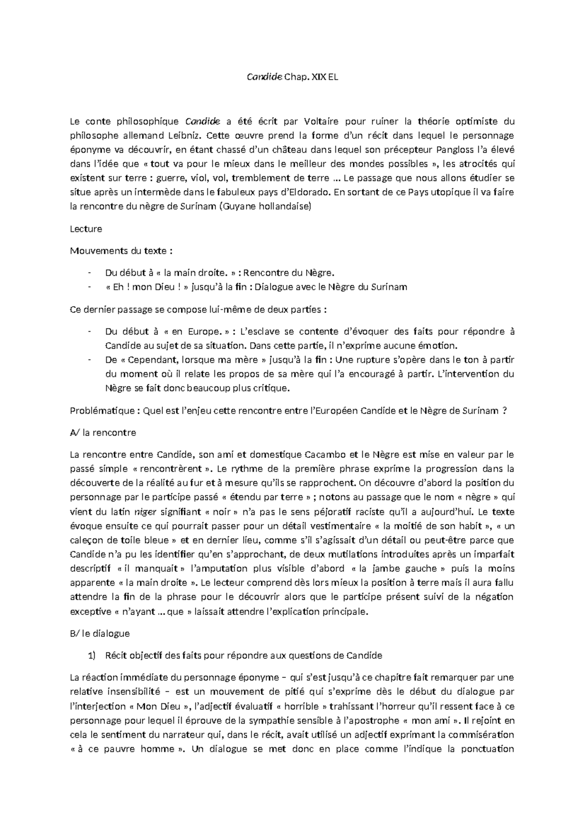 Candide Chapitre XIX EL - Analyse de la Rencontre avec le Nègre de ...