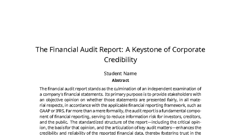 Financial Audit Report: Ensuring Corporate Credibility and Trust - Studocu
