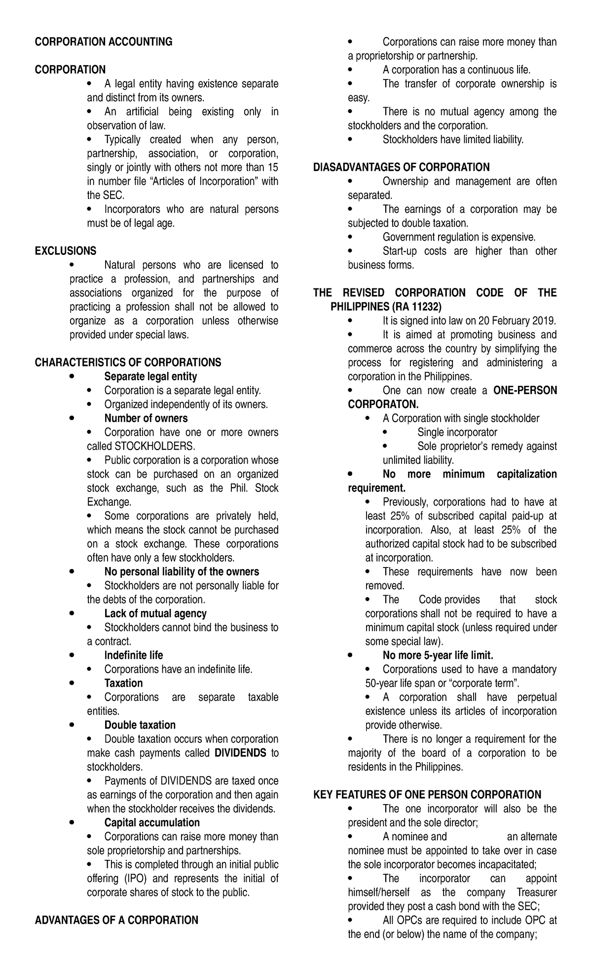 Corporation Accounting PARCOR - Accountancy - DLSU - Studocu