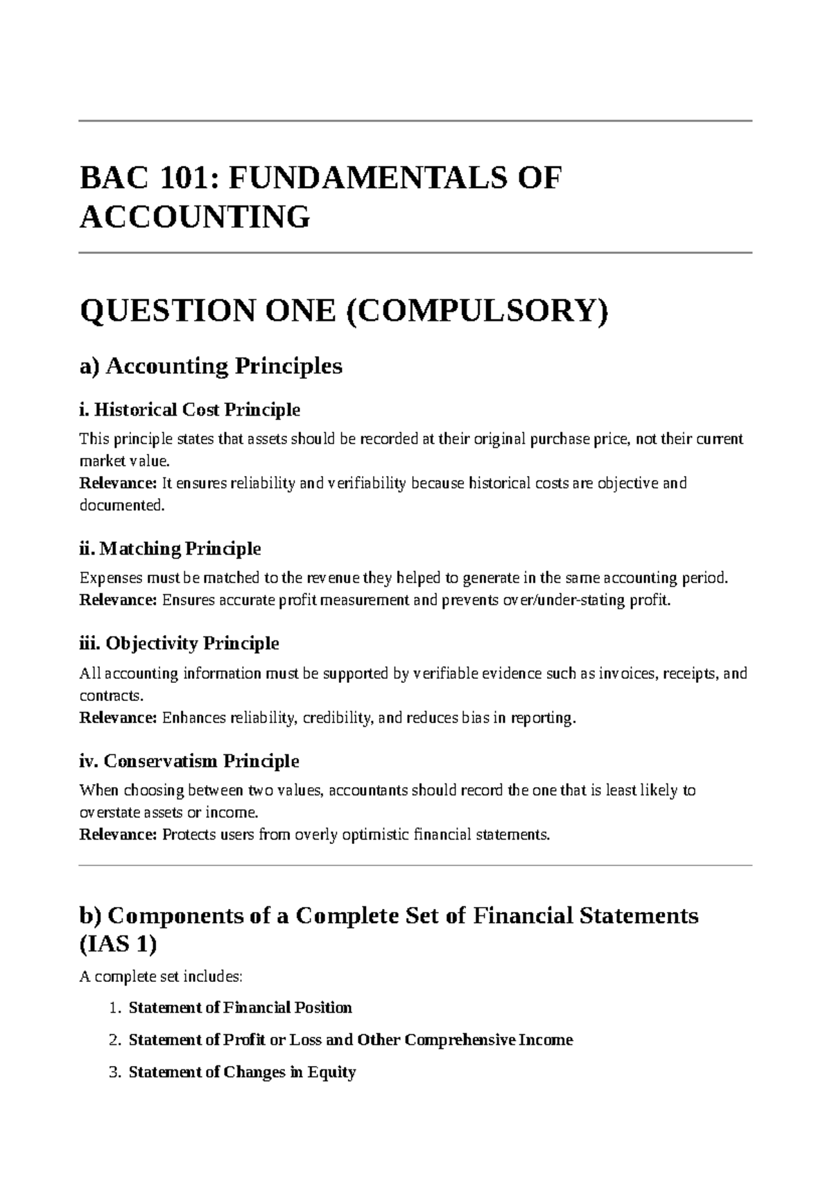 BAC 101: Accounting Principles and Financial Statements Overview - Studocu