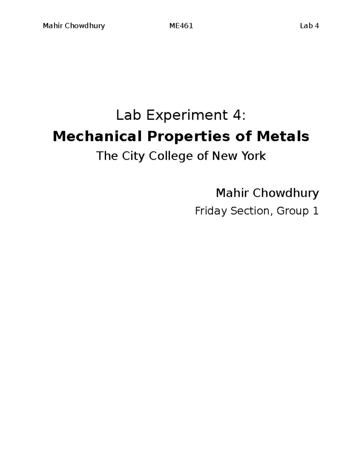 Lab Experiment 4 - Lab 4 - Mahir Chowdhury ME461 Lab 4 Lab Experiment 4 ...