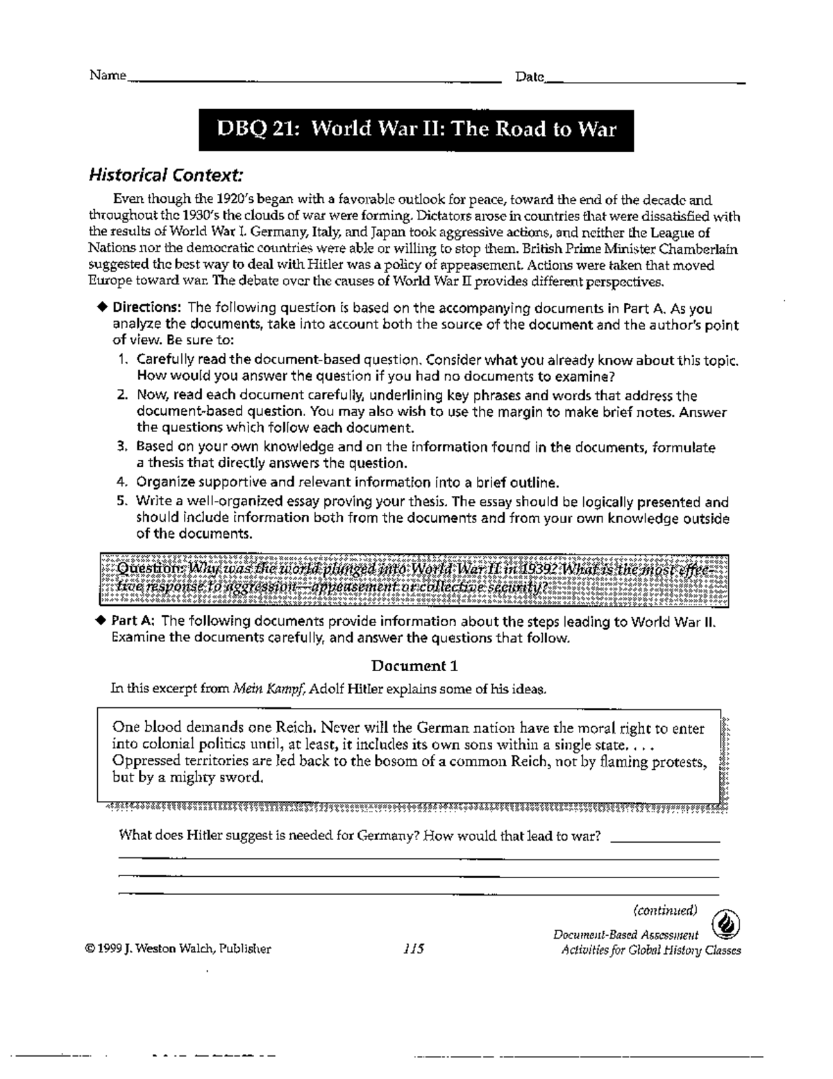 DBQ 21: WWII Road to War - Analyzing Causes and Responses - Studocu