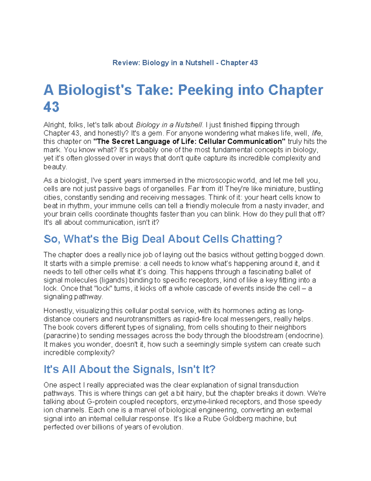 Biology for Beginners 2: Review of Chapter 43 - The Secret Language of ...