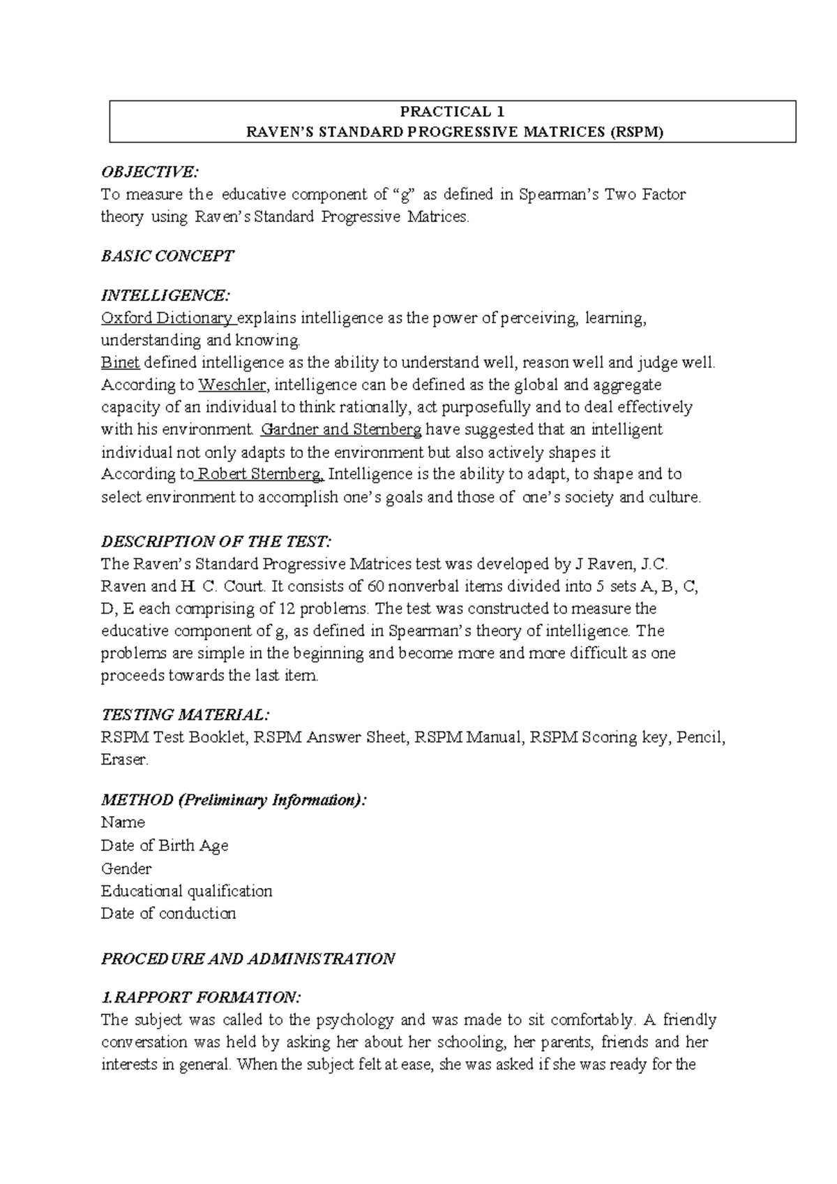 RSPM Practical Write-Up: Measuring Educative Component of g - Studocu