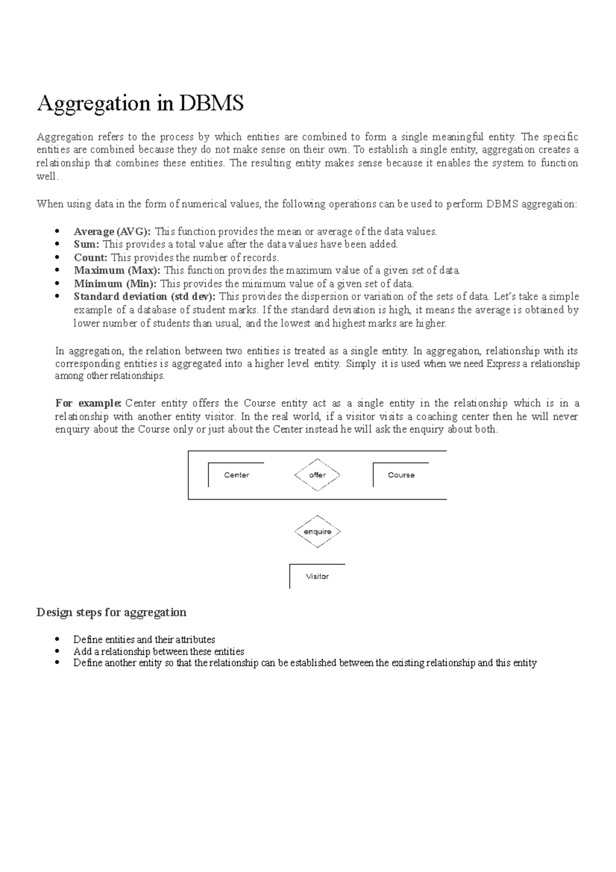 Aggregation in DBMS - Aggregation in DBMS Aggregation refers to the ...