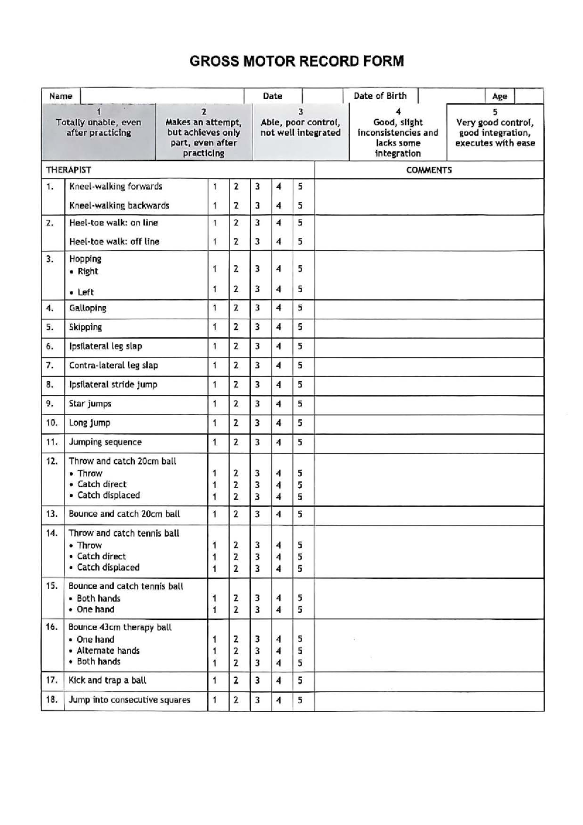 GROSS MOTOR RECORD FORM - Practical Assessment Tool - Studocu