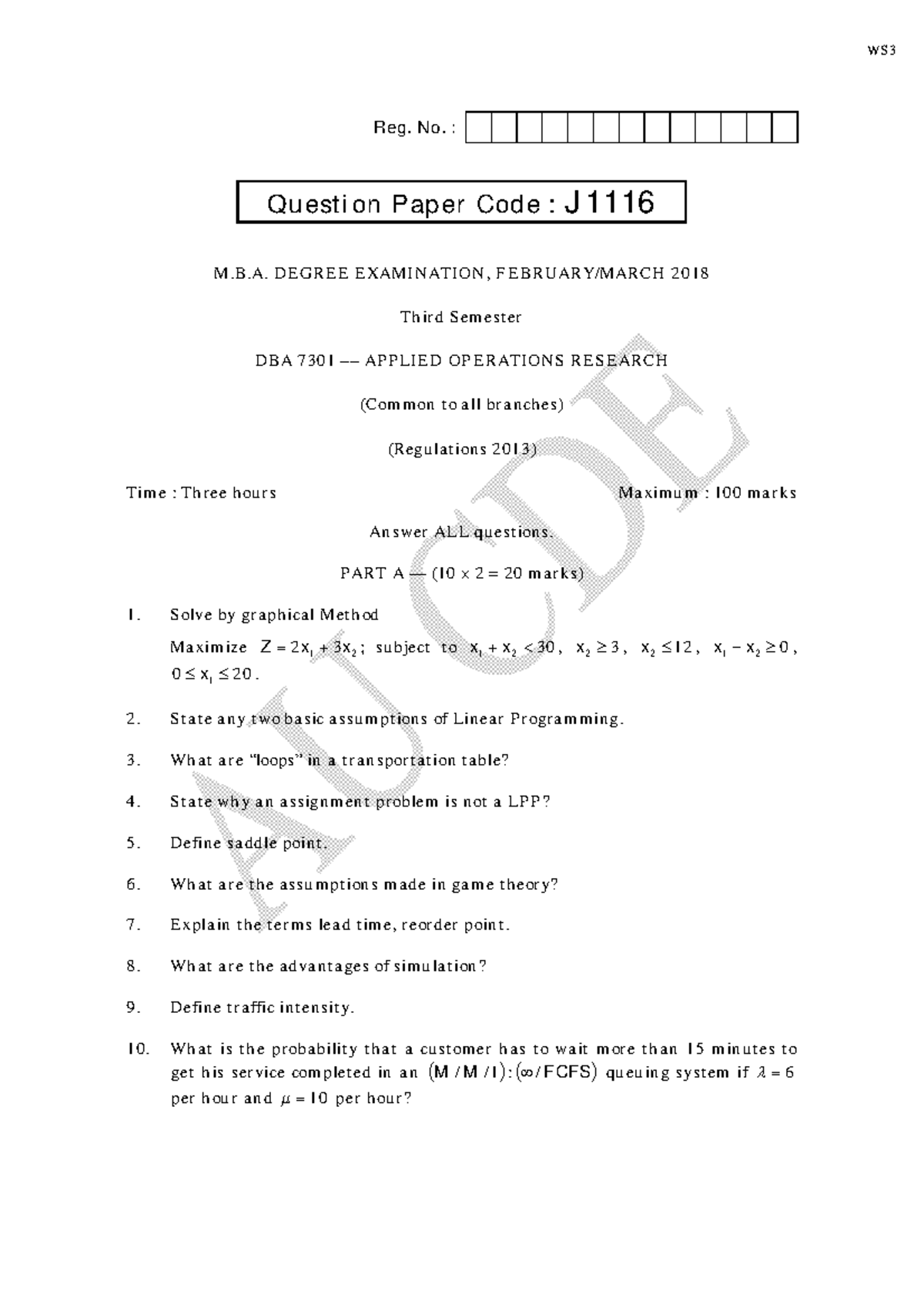 DBA7301 - Applied Operations Research Exam Paper, 2018 - Studocu