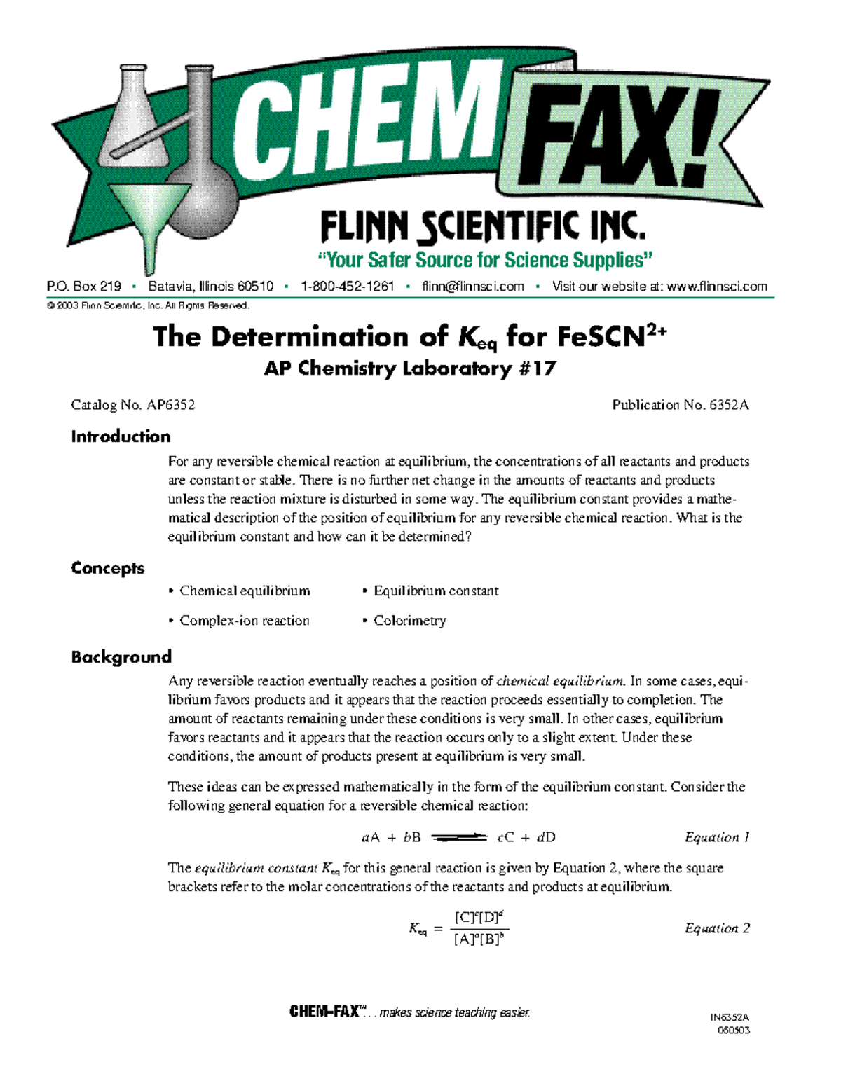 06 fescn lab17 - LAB - The Determination of Keq for FeSCN 2+ AP ...