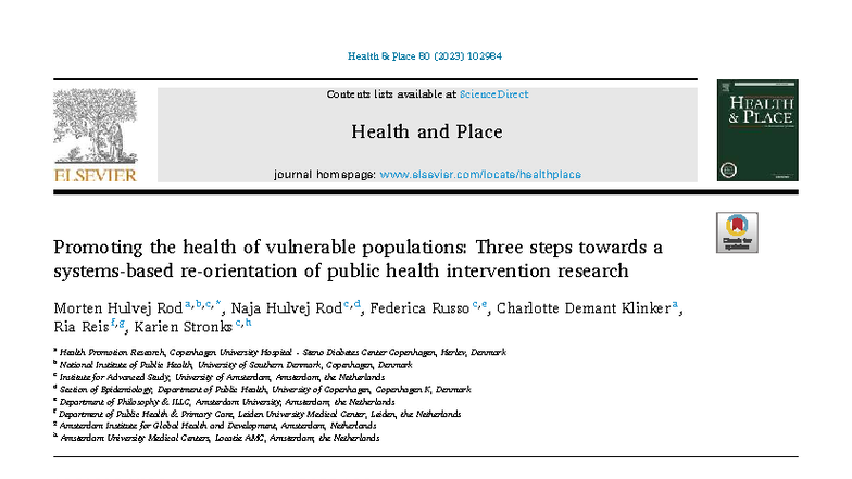 Promoting Health Interventions for Vulnerable Populations: A Framework ...