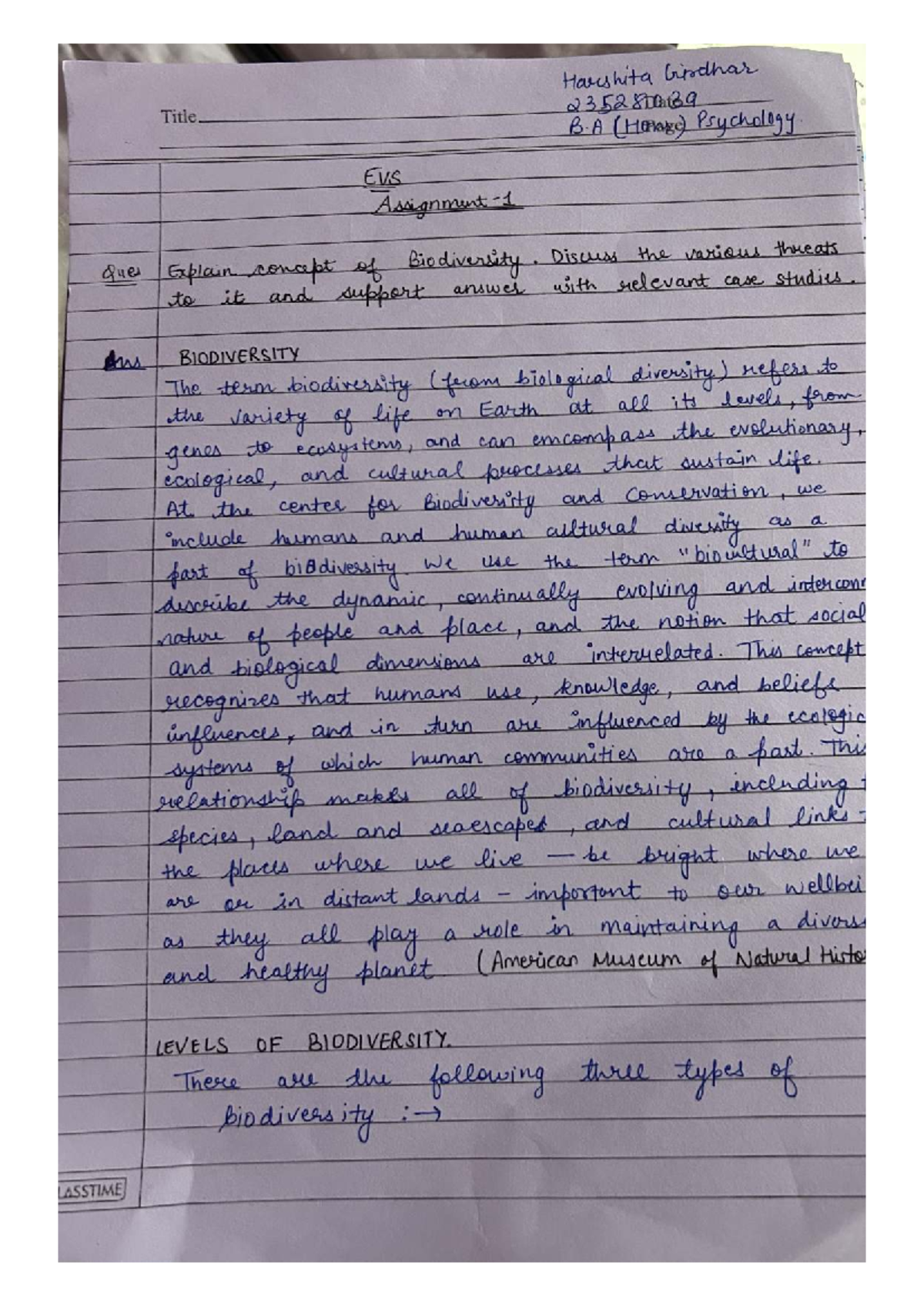 Biodiversity assignment 23528039 - Harshita Girdhar Title 235280039 B ...