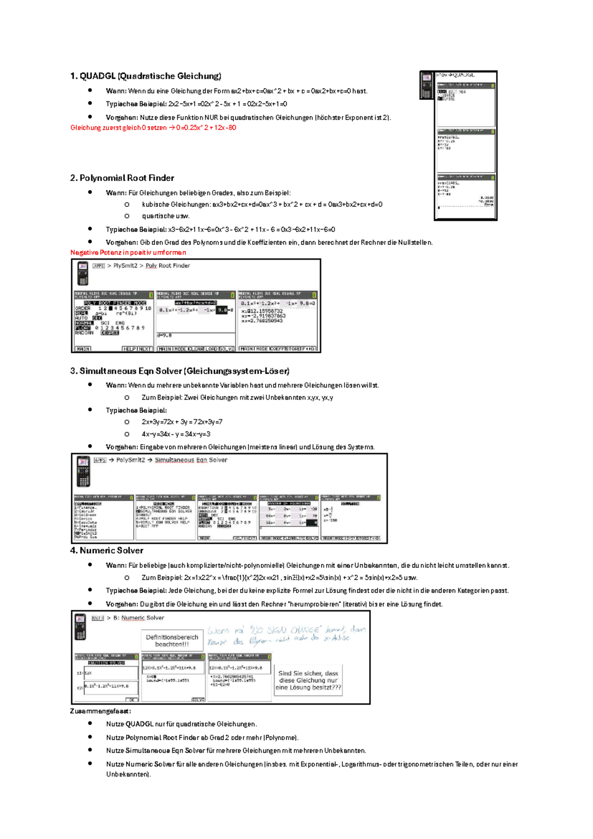 Mathe Spickzettel: QUADGL, Polynomial Root Finder & Solver - Studocu