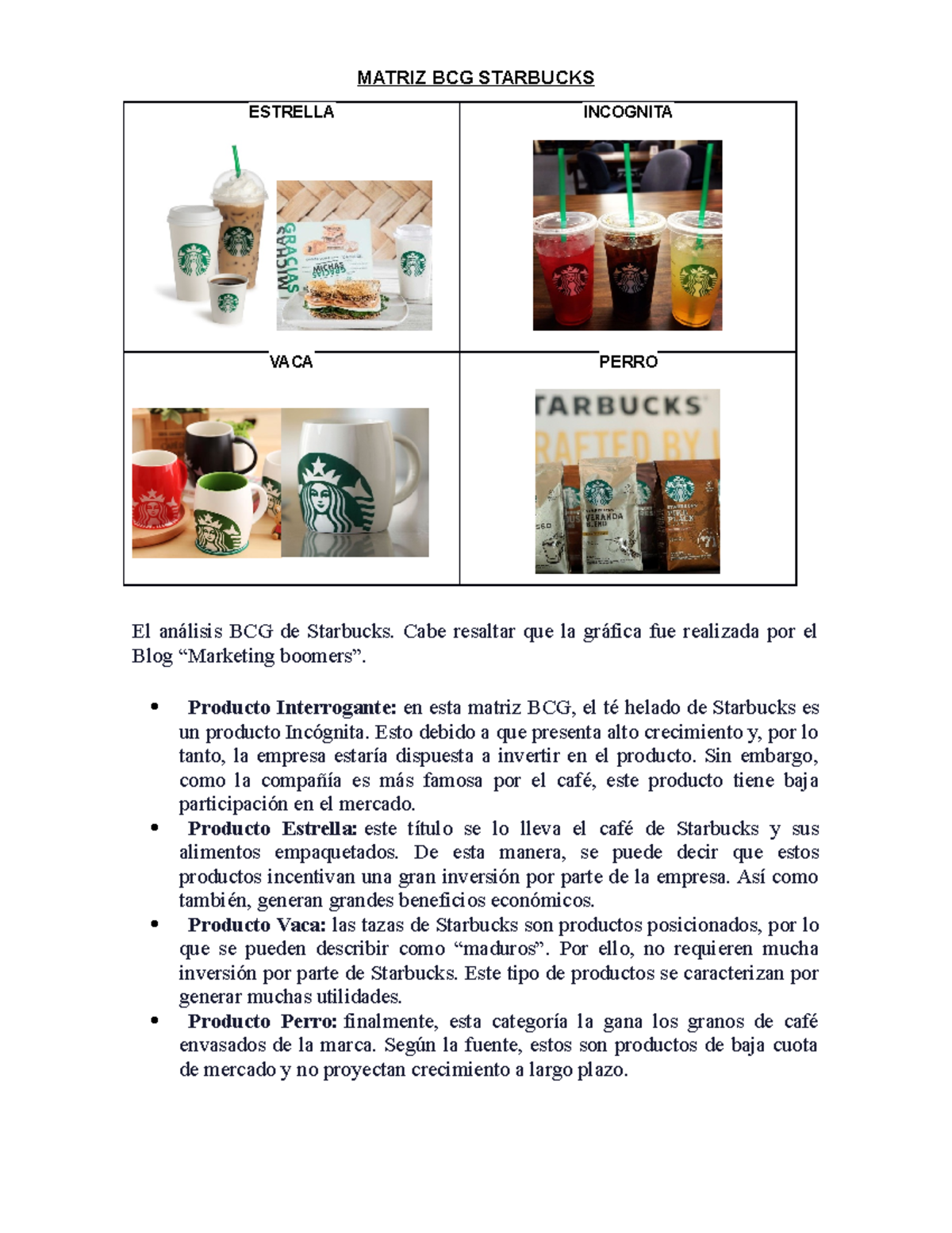 Análisis de la Matriz BCG: Starbucks y Belcorp - Studocu