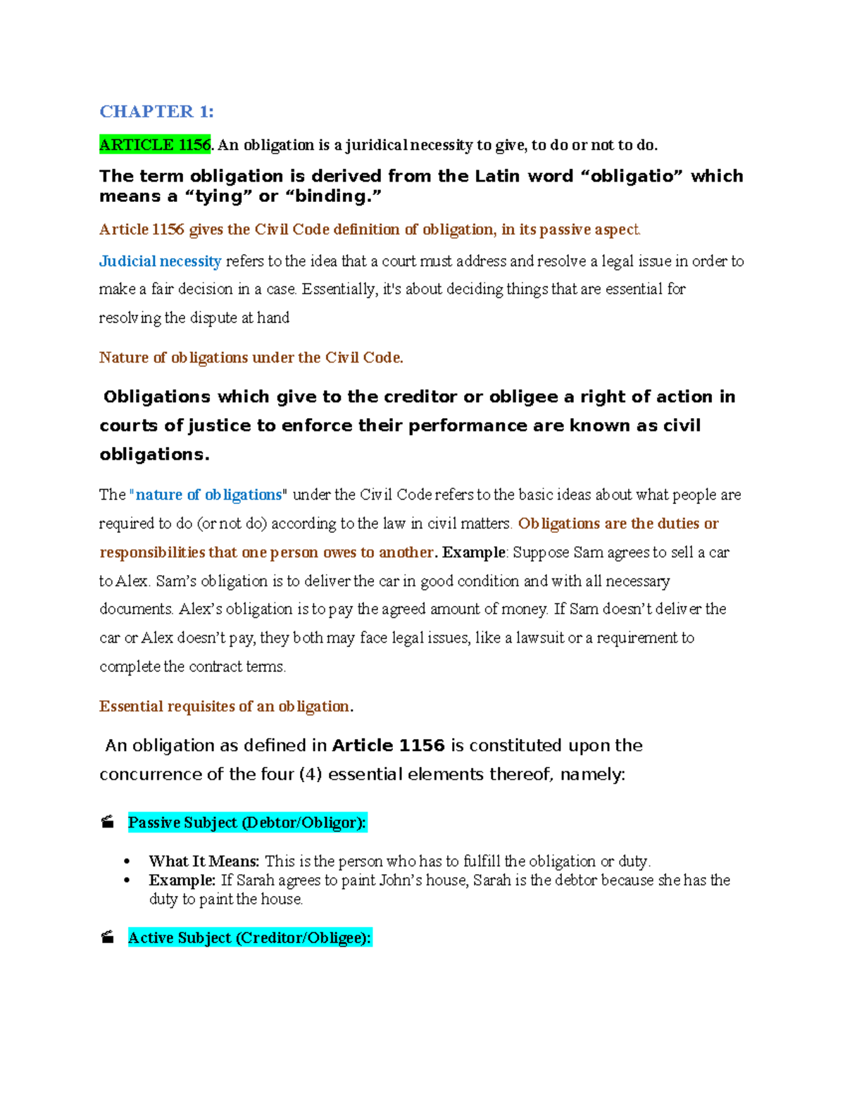 CHAPTER 1: OBLIGATIONS UNDER CIVIL CODE (Oblicon 1) - Studocu