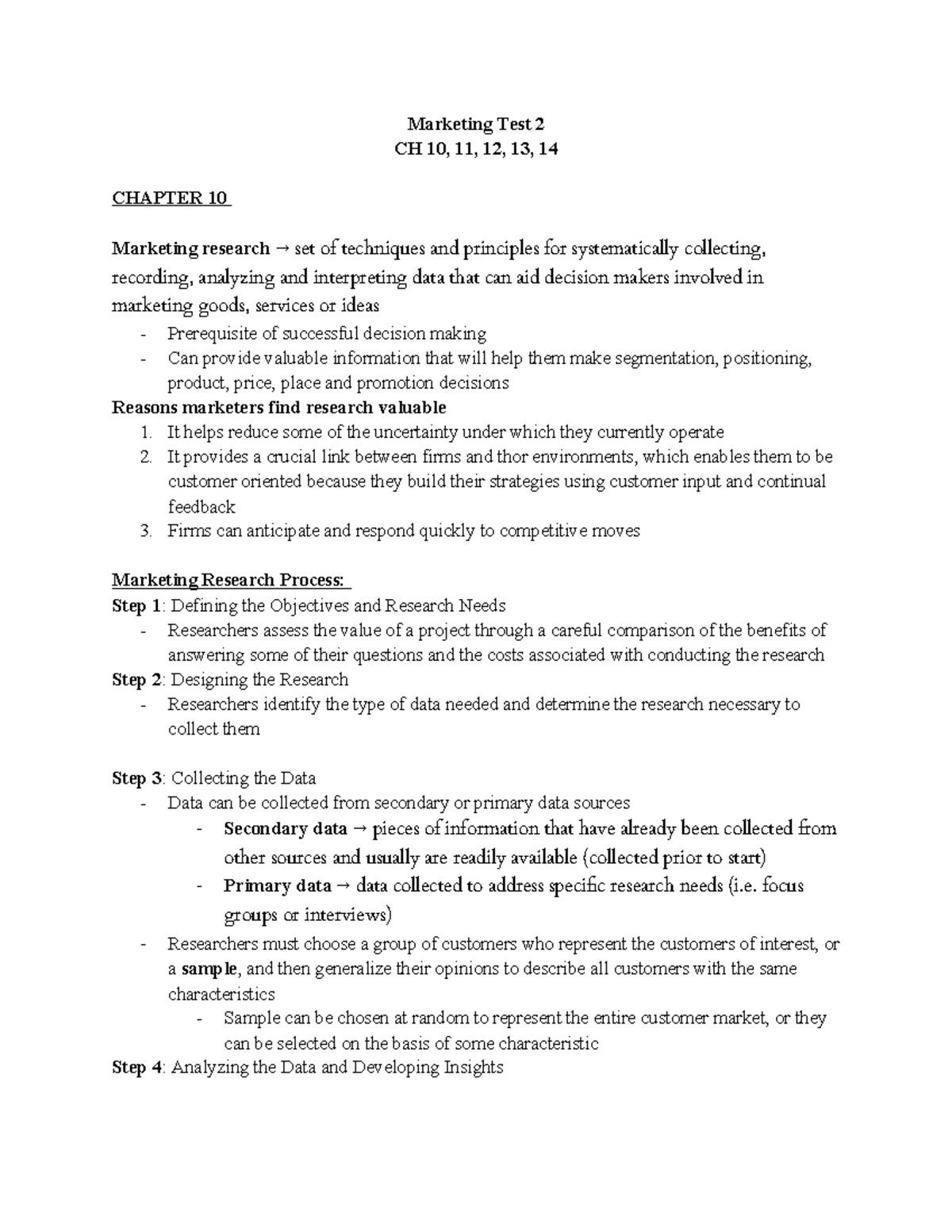 Marketing Test 2: CH 10-14 on Research, Product Development & Pricing ...