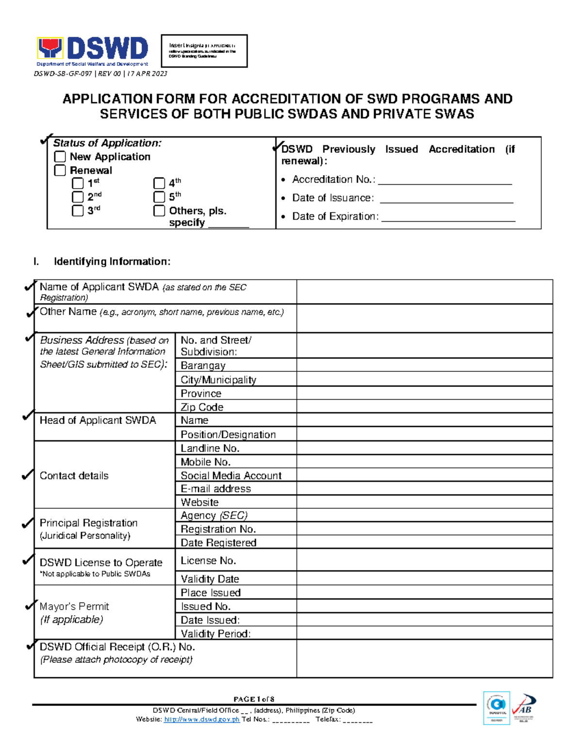 DSWD-SB-GF-097 REV-00: Application Form for SWD Program Accreditation ...