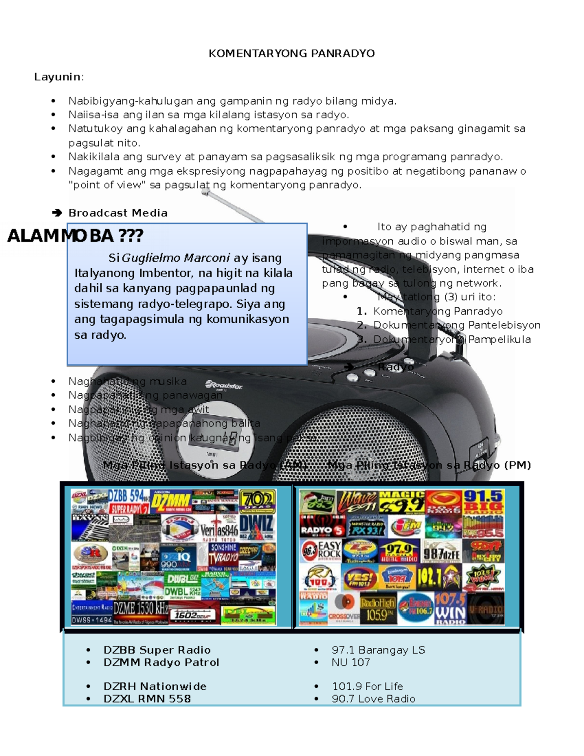 Komentaryongpanradyo 1 - KOMENTARYONG PANRADYO Layunin: Nabibigyang ...