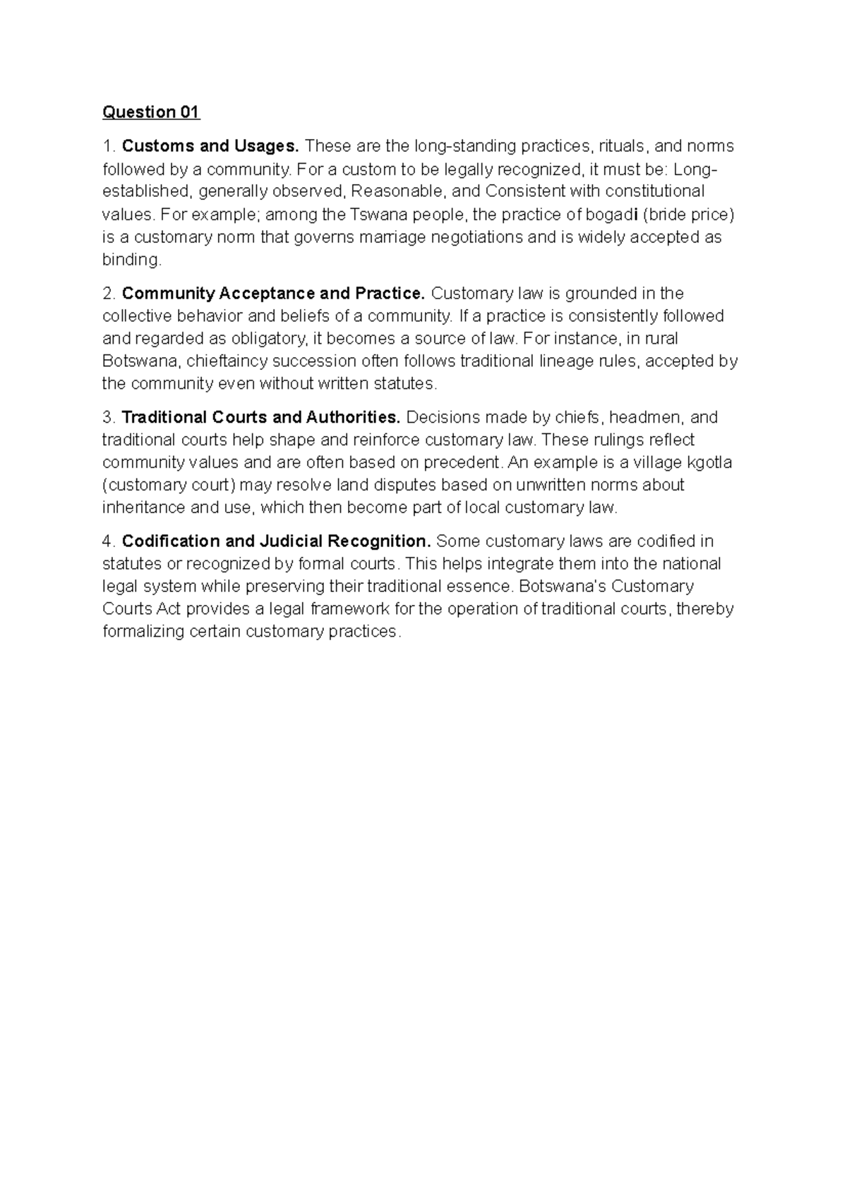 Customary Law Overview: Practices, Norms, and Legal Recognition - Studocu
