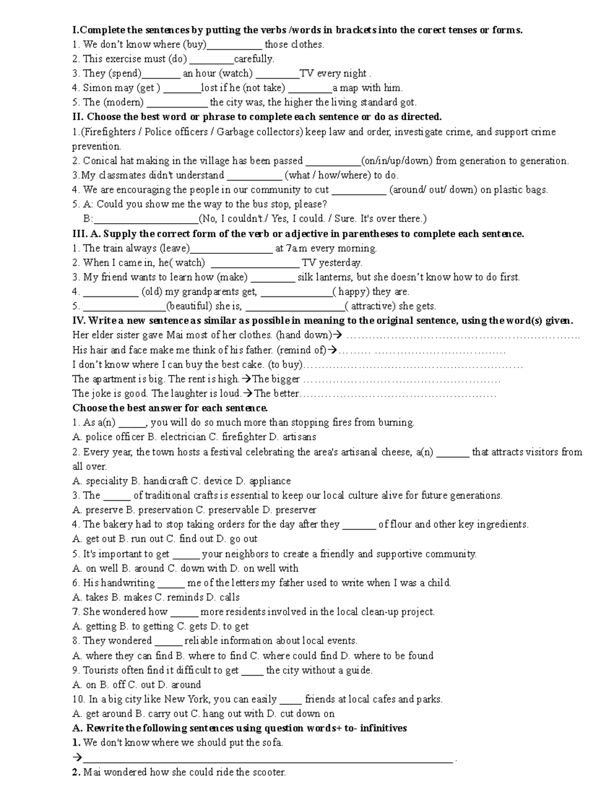 DE Cuong ON TAP GIUA HKI - Verb Tenses & Sentence Completion Review ...