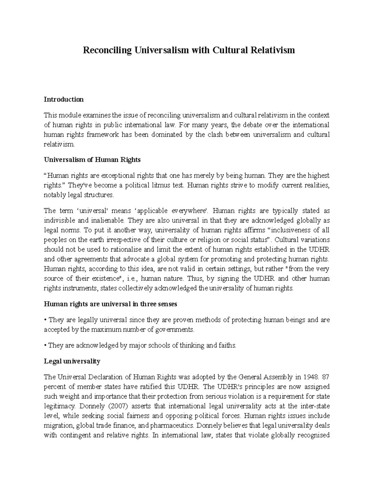 Cultural Relativism vs. Universalism in International Human Rights ...