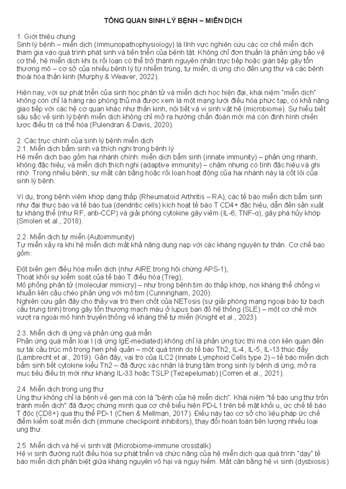 Tổng Quan Sinh Lý Bệnh Miễn Dịch: Khái Niệm và Cơ Chế (MIM 101) - Studocu