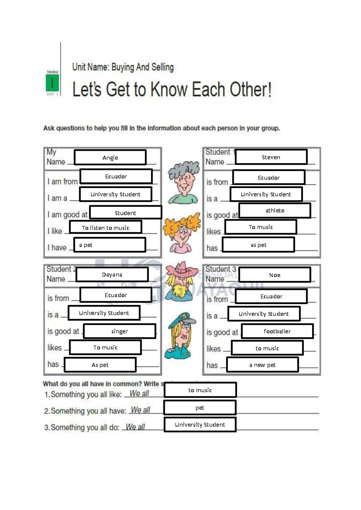 Let's get to know each other & words to learn (1)AR - English 2 - Angie ...