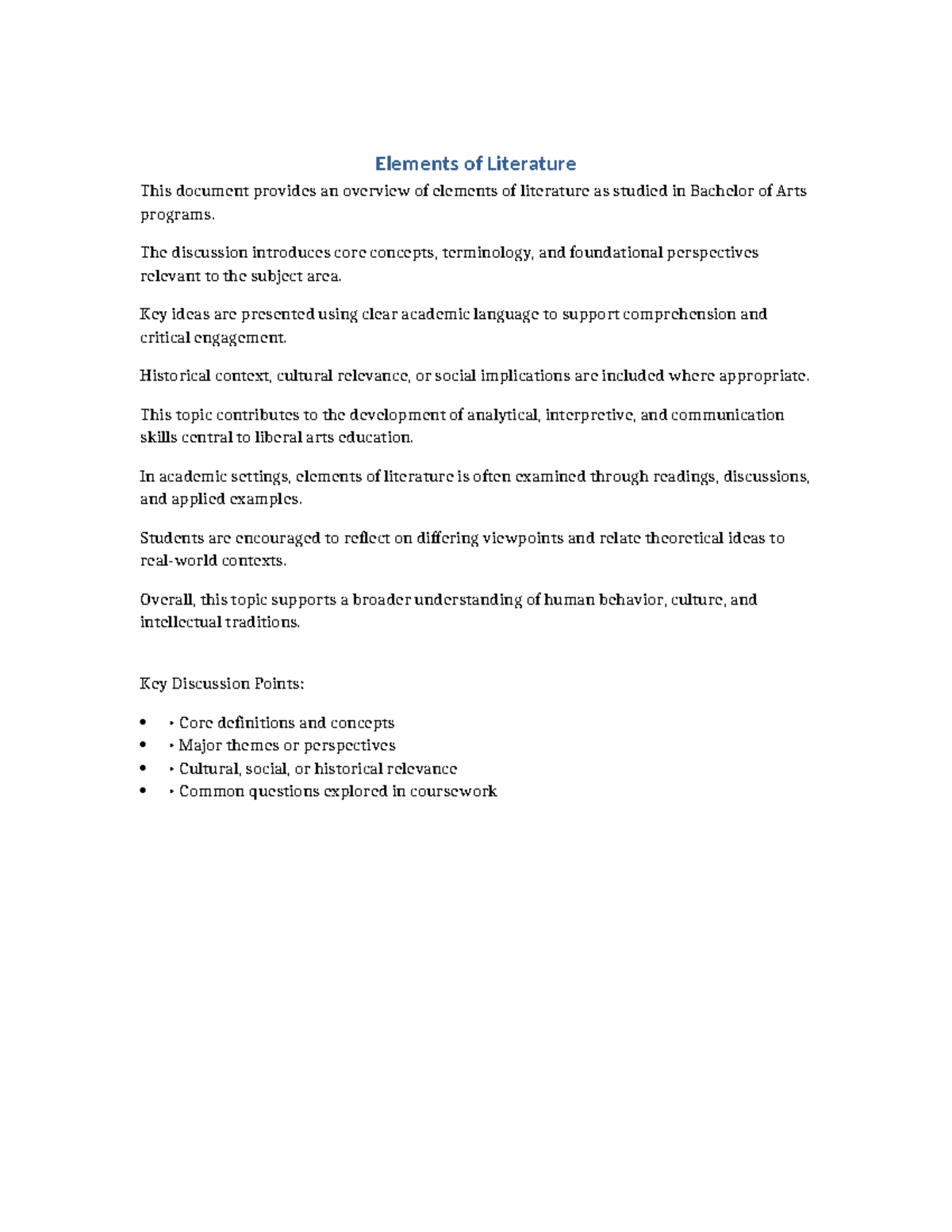 BA Literature Overview: Key Elements & Concepts - Studocu