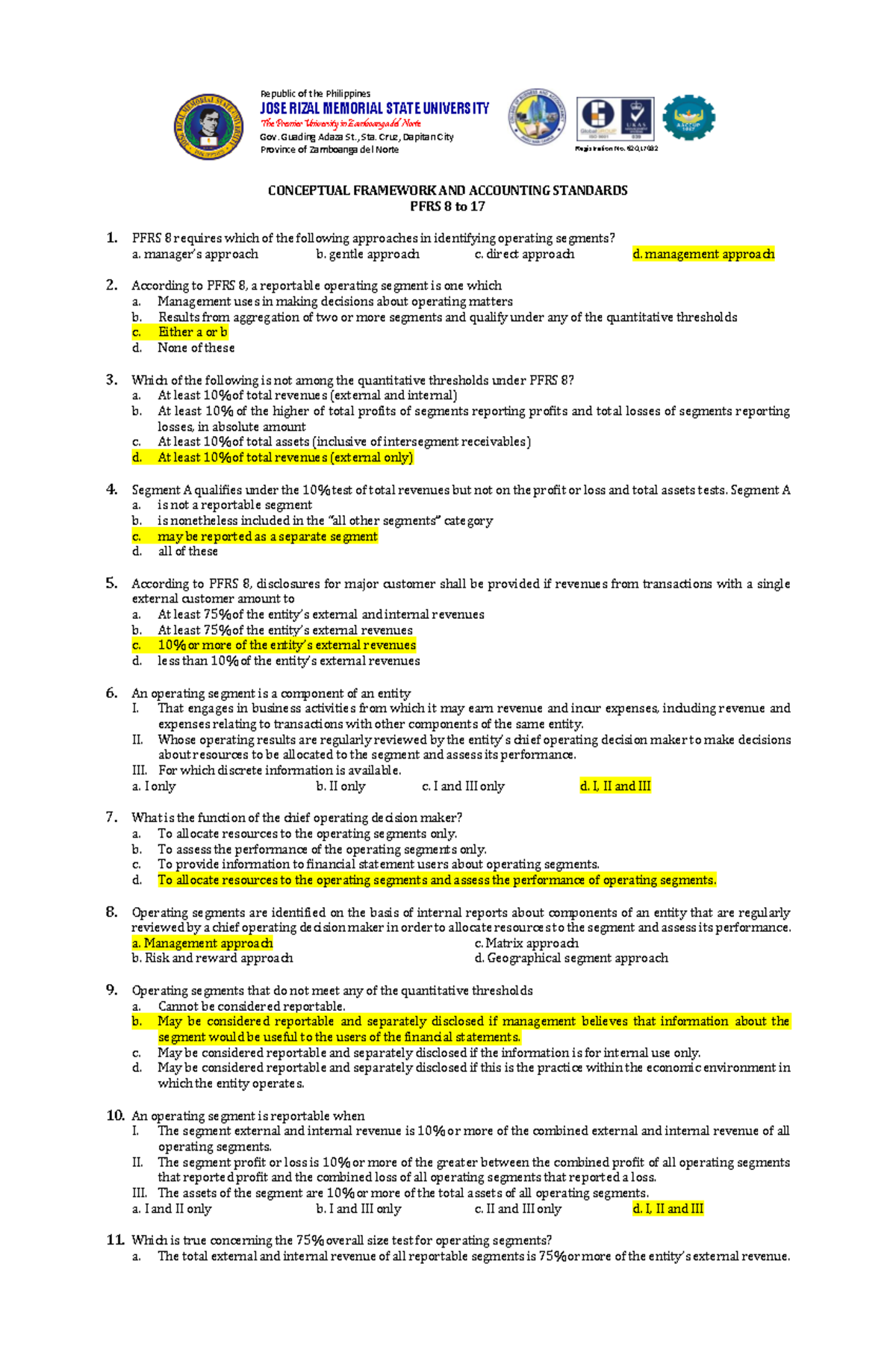 PFRS Accounting Standards Exam Review: Key Concepts and Questions - Studocu