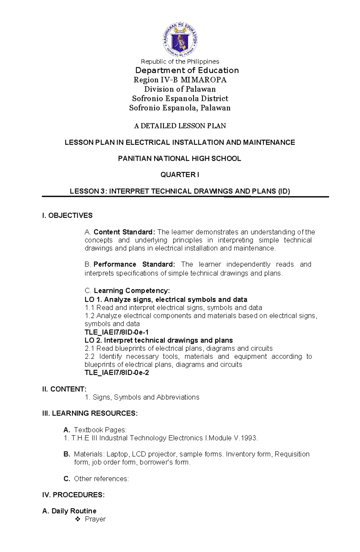 Lesson 3- Interpret Technical Drawings AND Plans (ID)- Signs, Symbols ...
